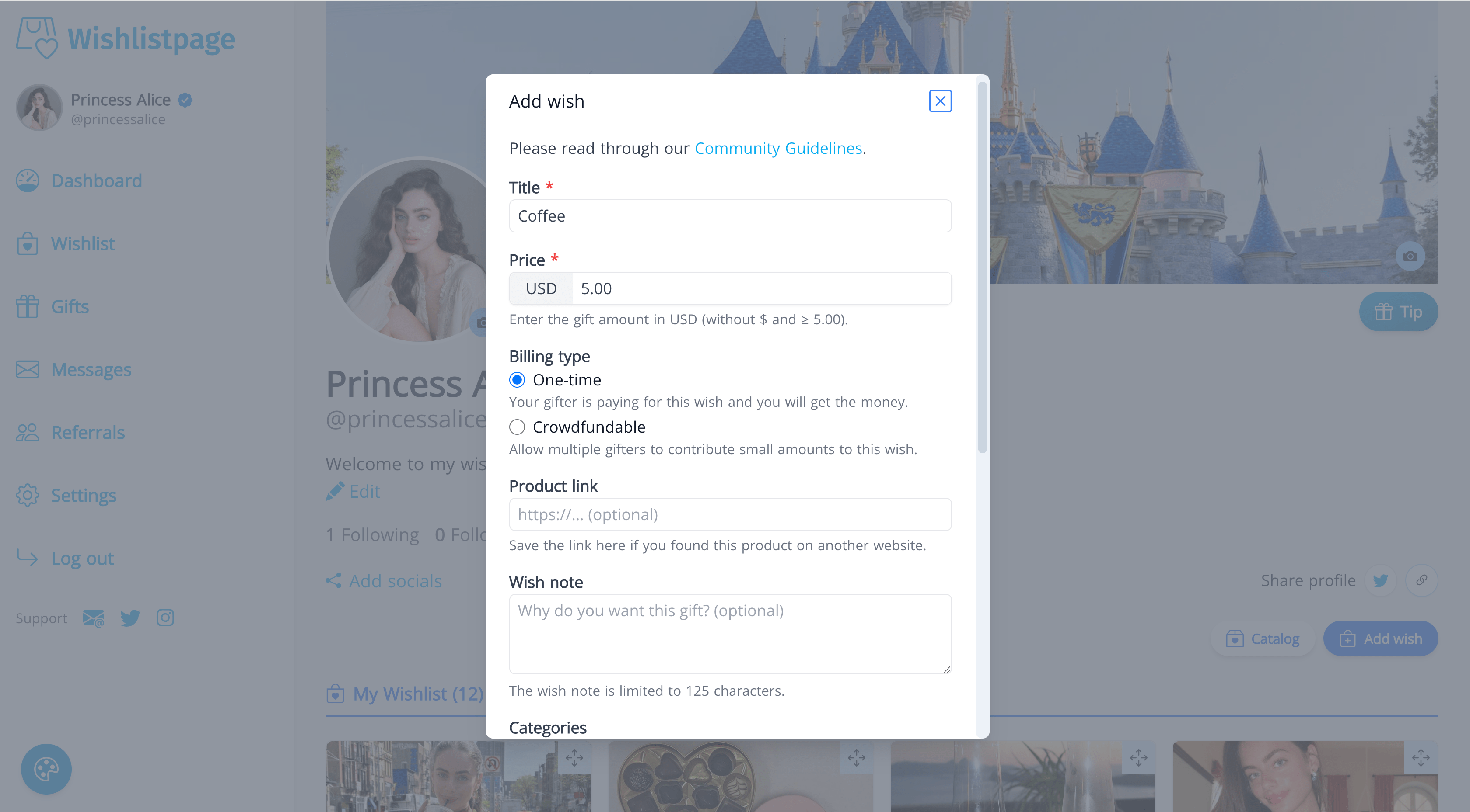 Wishlistpage - Wishlist for Creators